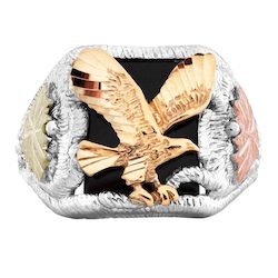 Men s Sterling Silver Black Hills Gold Onyx Eagle Ring V